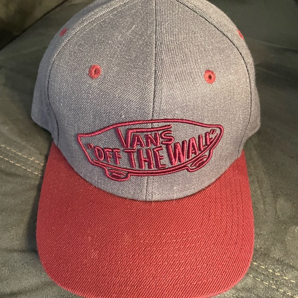 Vans | Accessories | Vans Off The Wall Cap Gray Red Adjustable | Poshmark